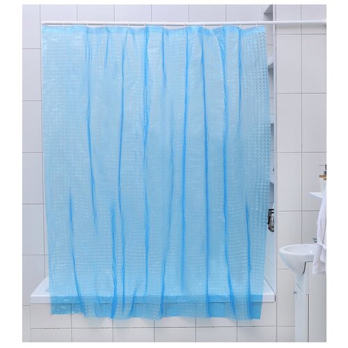 Штора для ванной комнаты/ Занавеска в ванную/ штора для душа с кольцами FASHUN A8752, 180х200 см , цвет синий 3D