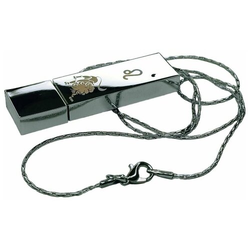 Подарочный USB-накопитель подвеска на цепочке с гравировкой знак зодиака ЛЕВ 16GB, с бархатным мешочком