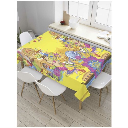 Скатерть прямоугольная JoyArty на кухонный стол "Символики Индии" из оксфорда, 120x145 см