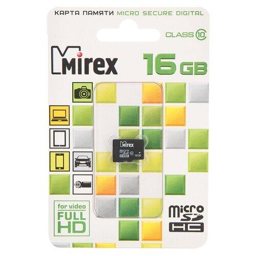 Карта памяти 16Gb - Mirex - Micro Secure Digital HC Class 10 13612-MC10SD16 (Оригинальная!)