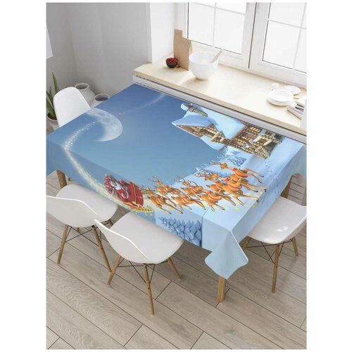 Скатерть прямоугольная JoyArty на кухонный стол "Прибытие Санты" из оксфорда, 180x145 см