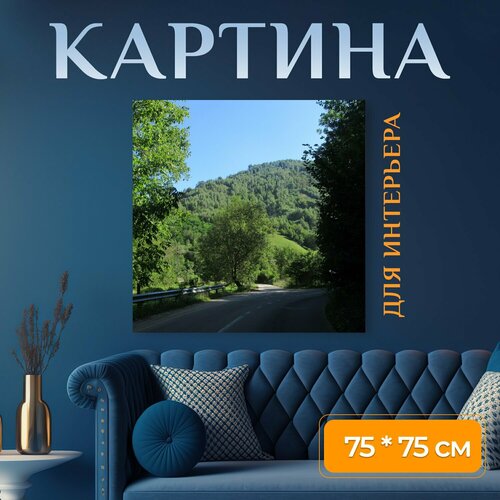 Картина на холсте "Дорога, апусенские горы, трансильвания" на подрамнике 75х75 см. для интерьера