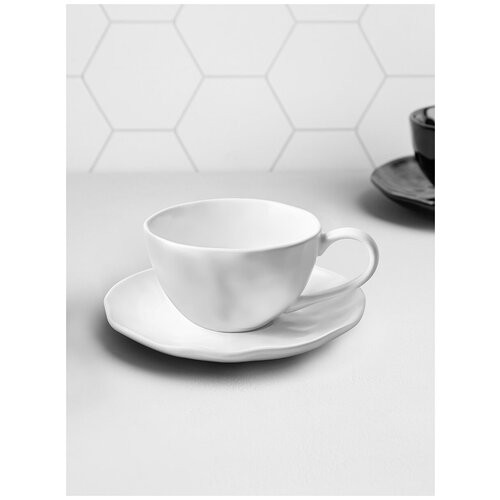 Чайная пара / чашка с блюдцем / кружка для чая, кофе 200 мл 13х9,5х5,5 см Elan Gallery Консонанс, белая матовая