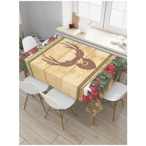 Скатерть прямоугольная JoyArty на кухонный стол "Взгляд новогоднего оленя" из оксфорда, 120x145 см