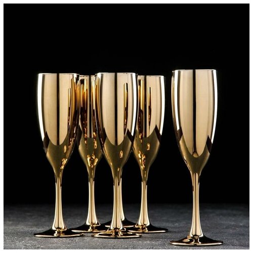 Набор бокалов для шампанского «Золото», 170 мл, 6 шт, цвет золотой
