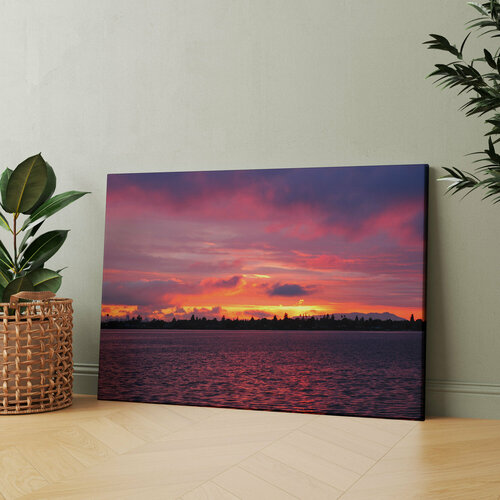 Картина на холсте (Розовый закат, море, вечер, природа) 50 70 см/для интерьера/на стену/в комнату/в подарок/в кабинет