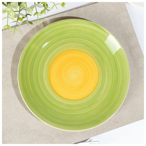 Тарелка керамическая десертная Доляна "Подсолнух", d=19 см, цвет зелёный