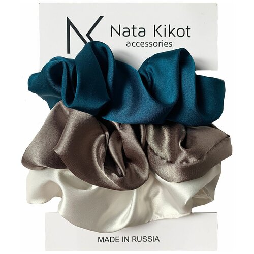 Набор шелковых резинок для волос Nata Kikot, 3 шт. (молочный, кофейный, бирюзовый)