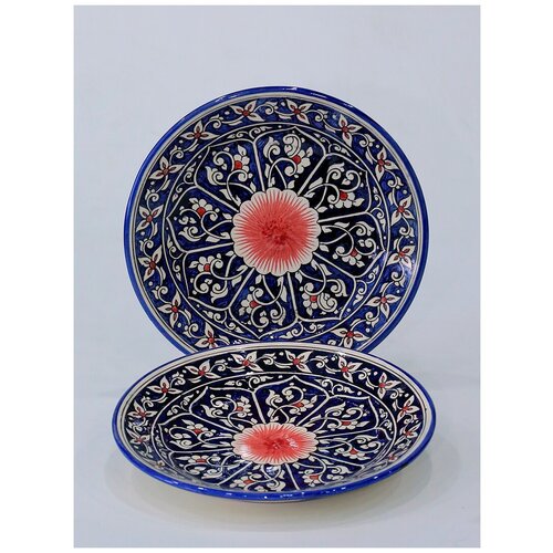 Набор тарелок (2 шт) 26 см, с ручной росписью / Тарелка / Узбекская посуда (модель Т26-2РК442)