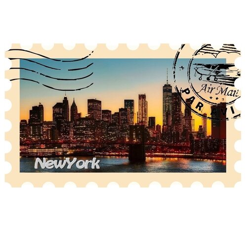 Магнит "Нью-Йорк" 58x95mm стилизованный под почтовую марку