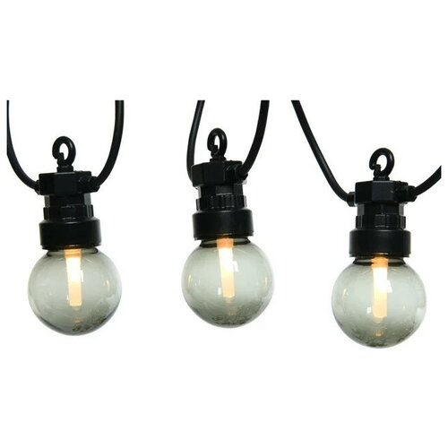 Kaemingk Гирлянда Лампочки Дымчатые, 20 ламп, теплые белые LED, 9.5 м, черный ПВХ, соединяемая, IP44 490172