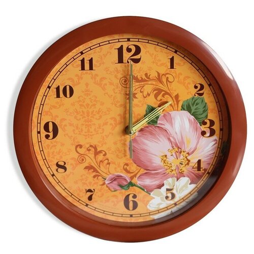 Часы настенные Соломон "Цветки", коричневый обод, 28*28 см