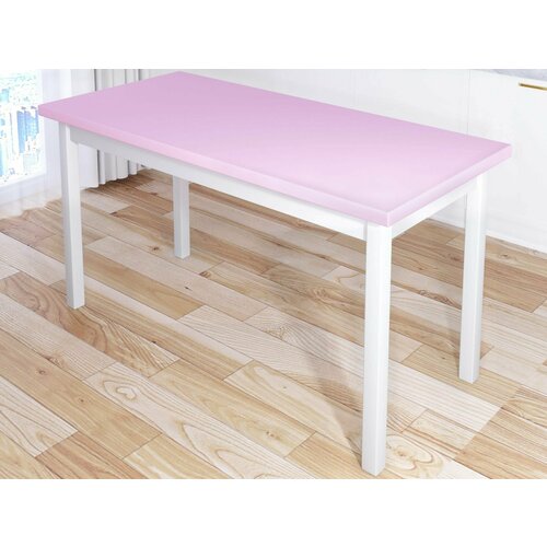 Стол кухонный Классика из массива сосны, столешница розового цвета 40 мм и белые ножки, 140х80х75 см