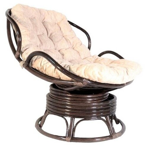Кресло Папасан Челси вращающийся из натурального ротанга 23/03В с подушкой, цвет темно-коричневый