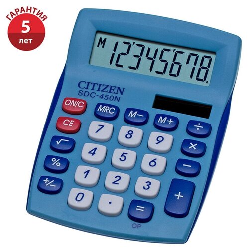 SDC-450NBLCFS Калькулятор настольный Citizen SDC-450NBLCFS, 8 разрядов, двойное питание, 87*120*22мм, синий
