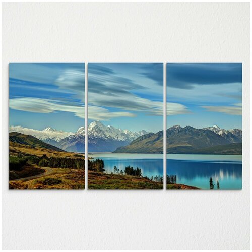 Модульная картина на Стекле - "Озеро, Горы и Небо", размер 90х50 см
