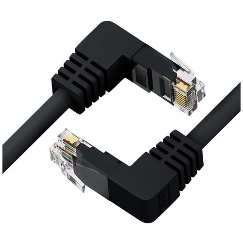 Патч-корд нижний угол/нижний угол UTP cat.5e 1 Гбит/с RJ45 LAN компьютерный кабель для интернета контакты 24 GOLD (GCR-LNC503D2), черный, 1.5м