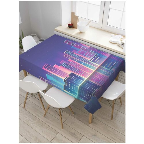 Скатерть прямоугольная JoyArty на кухонный стол "Неоновый город" из оксфорда, 120x145 см