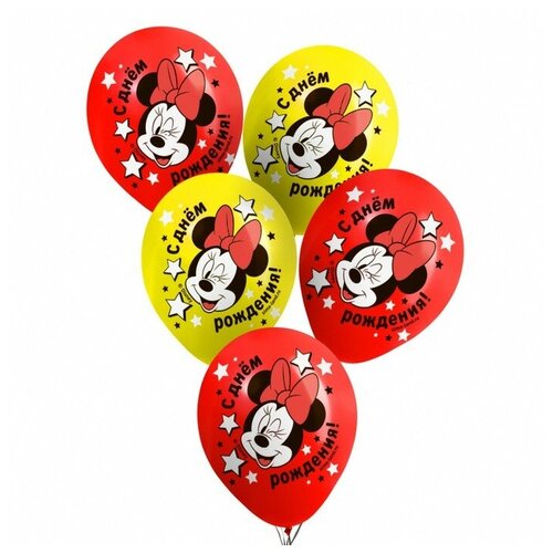 Disney Воздушные шары цветные "С днем рождения", 12 дюйм (набор 5 шт), Минни Маус