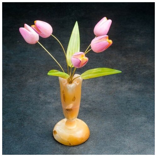 Сувенир "Тюльпаны в вазе", 5 цветков, 11х 22 см, селенит