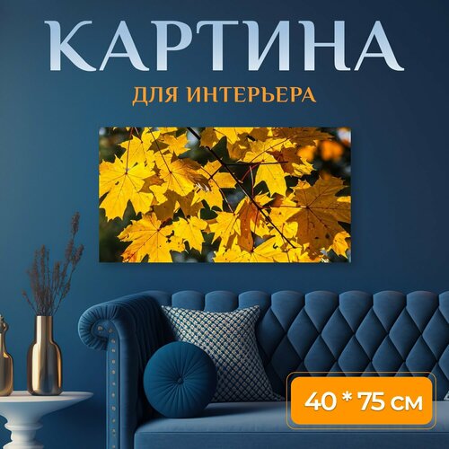 Картина на холсте "Желтые листья, осень, осеннее золото" на подрамнике 75х40 см. для интерьера