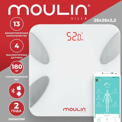 Весы напольные с приложением с функцией измерения биометрии тела Moulin Villa SC-003 W
