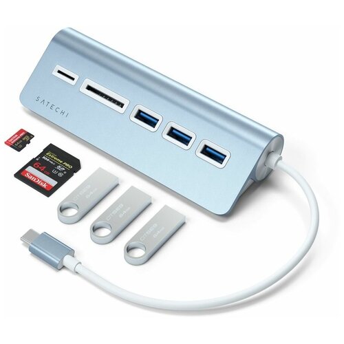 USB-хаб и картридер Satechi Type-C Aluminum USB 3.0 Hub & Card Reader (ST-TCHCRB) голубой