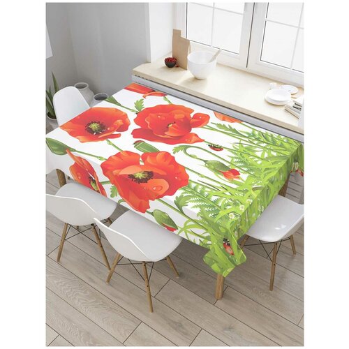 Скатерть прямоугольная JoyArty на кухонный стол "Ароматные маки" из оксфорда, 120x145 см
