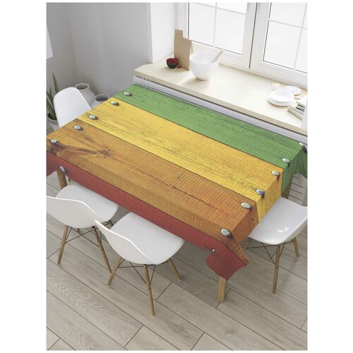 Скатерть прямоугольная JoyArty на кухонный стол "Разноцветные прибитые доски" из оксфорда, 120x145 см