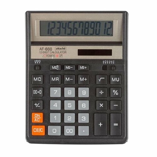Калькулятор настольный Attache полноразмерный, ASF-888, 12 разрядов, двойное питание, 204х158 мм, черный (SDC-888X)