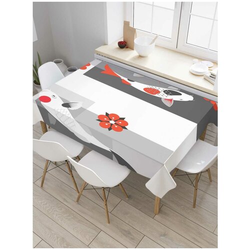Скатерть прямоугольная JoyArty на кухонный стол "Японские карпы" из оксфорда, 120x145 см
