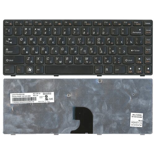Клавиатура для ноутбука Lenovo IdeaPad Z360A русская, черная с черной рамкой