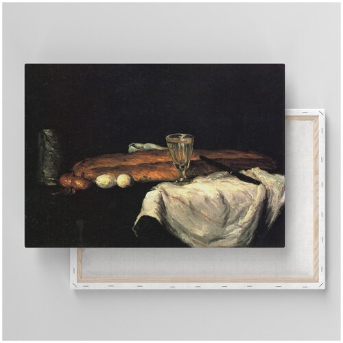Картина на холсте с подрамником / Cezanne Paul / Сезанн Поль - Натюрморт с хлебом и яйцами