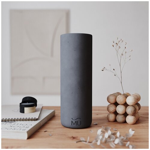 Декоративная ваза для сухоцветов Astrid Matte, 25 см, бетон, графитовая матовая