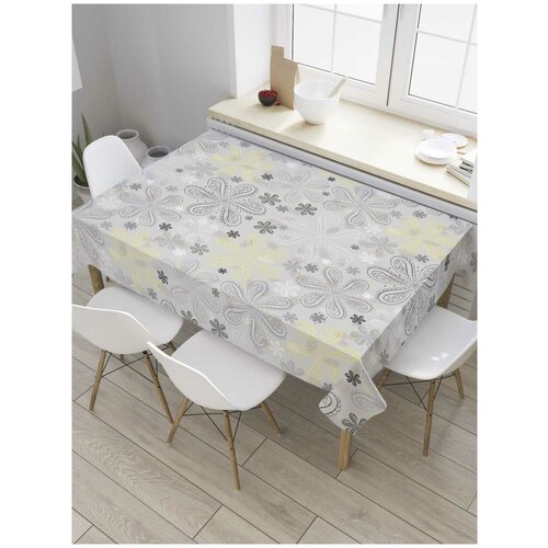 Скатерть прямоугольная JoyArty на кухонный стол "Ажурные ромашки" из оксфорда, 180x145 см