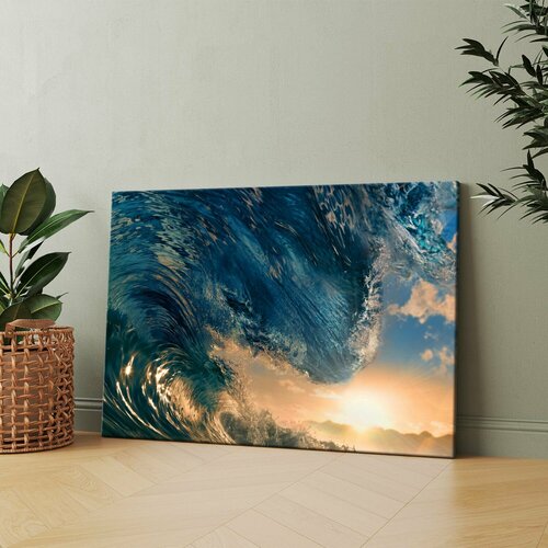 Картина на холсте (Волна разбивается в океане) 60x80 см. Интерьерная, на стену.