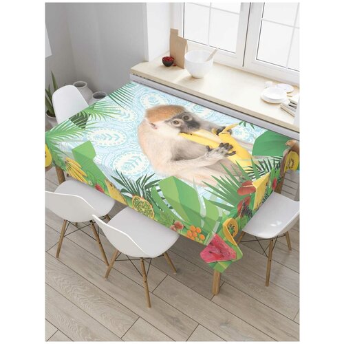 Скатерть прямоугольная JoyArty на кухонный стол "Макака и банан" из оксфорда, 180x145 см