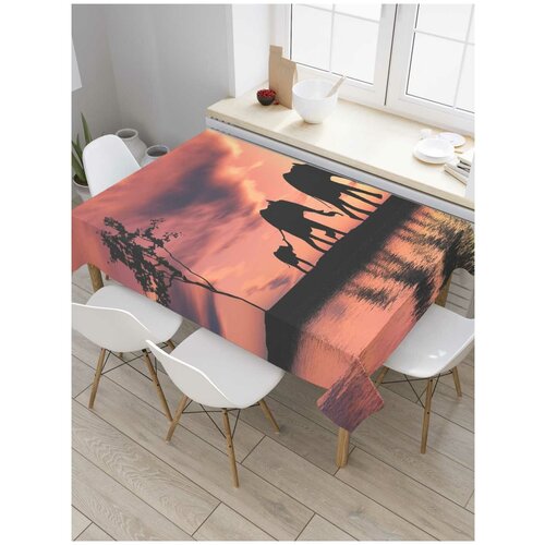 Скатерть прямоугольная JoyArty на кухонный стол "Семейство слонов" из оксфорда, 180x145 см