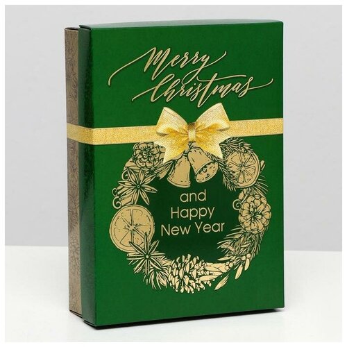Подарочная коробка Merry Christmas, зелeная, 21 х 15 х 5,7 см 5 шт