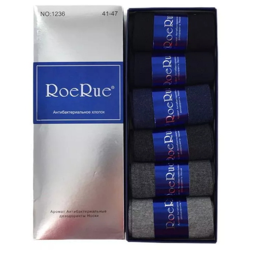 Носки RoeRue, 6 пар, 2 уп., размер 41-47, серый, черный, синий