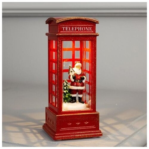 Фигура светодиодная "Дед Мороз в телефонной будке", 12.5х5.3х5.3 см, 1 LED, 3хAG13 (1 шт.)