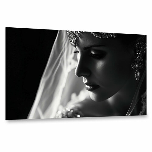 Интерьерная картина 100х60 "Невеста с бриллиантовым венчальным украшением"