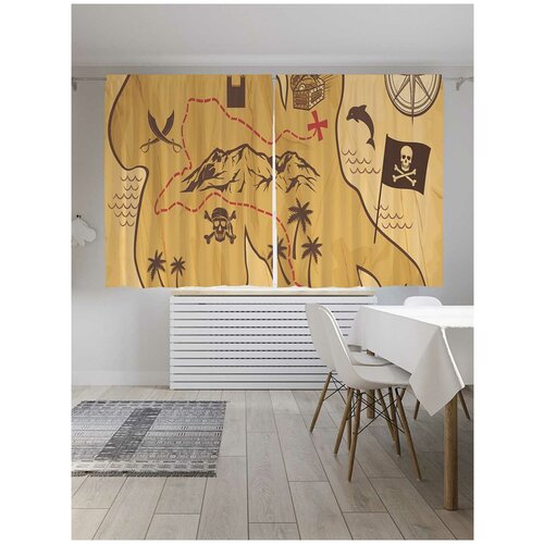 Классические шторы JoyArty "Карта сокровищ", серия Oxford DeLux, 2 полотна 145x180 см