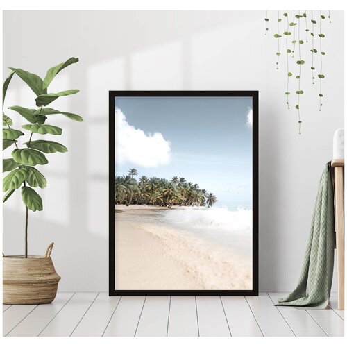 Постер В раме "Белоснежный пляж Пунта-Кана" 40 на 50 / Картина для интерьера / Плакат / Постер на стену / Интерьерные картины в черной рамке