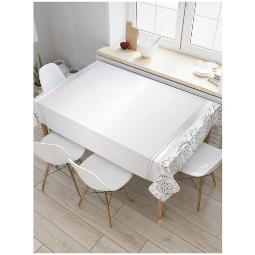 Скатерть прямоугольная JoyArty на кухонный стол "Белое окружение" из оксфорда, 120x145 см