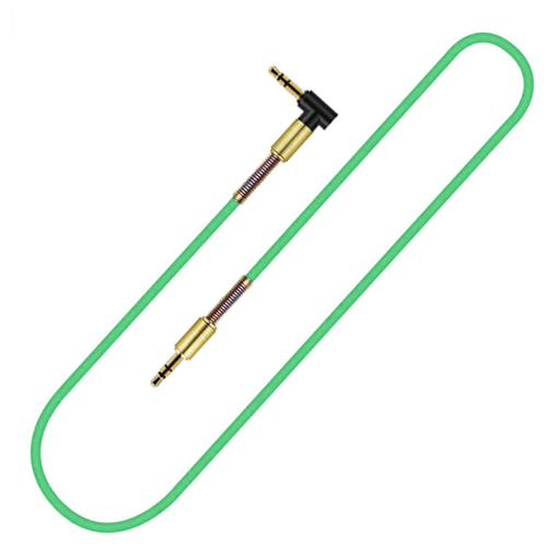Аудио кабель акустический 1 м, с защитной пружиной, AUX jack 3.5 mm (джек 3,5 мм) / зеленый