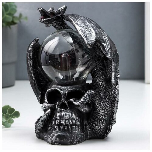 Плазменный шар "Дракон и череп" черный с серебряной патиной 15х15х17,5 см./В упаковке шт: 1