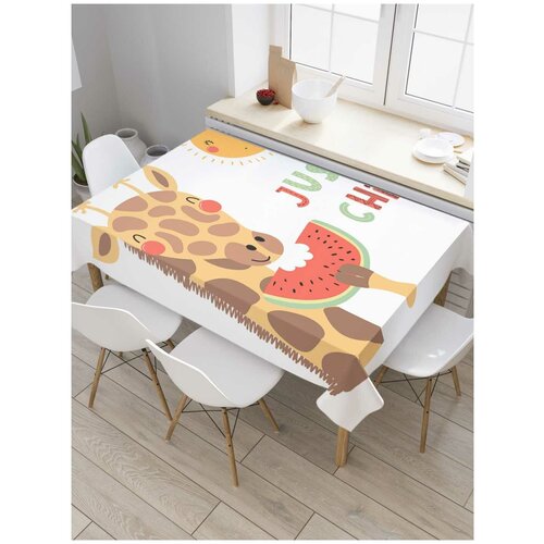 Скатерть прямоугольная JoyArty на кухонный стол "Улыбчивый жираф" из оксфорда, 180x145 см