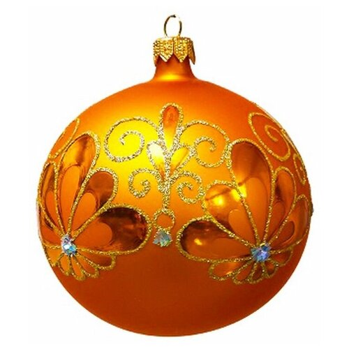 Елочка Стеклянный елочный шар Веер 95 мм оранжевый С 1841