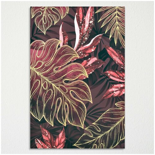 Картина на Стекле - "Изысканные тропические листья", размер 60х40 см